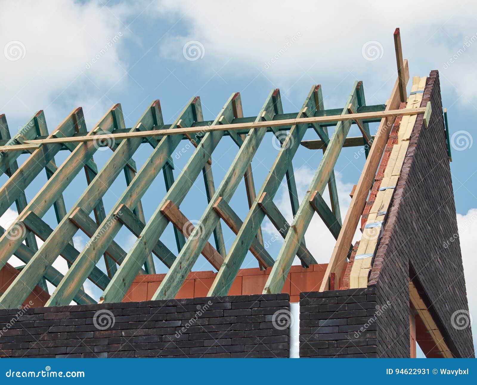 Roof Construction, Wooden Structure Skeleton. Horizontal View. Stock ...