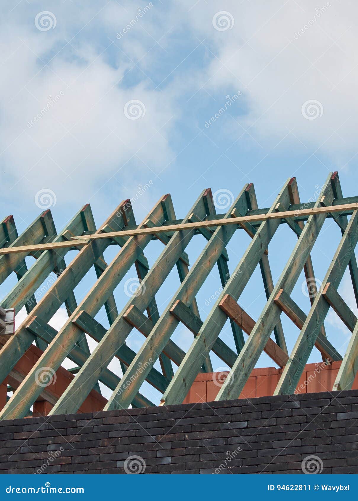 Roof Construction, Wooden Structure Skeleton. Vertical View. Stock ...