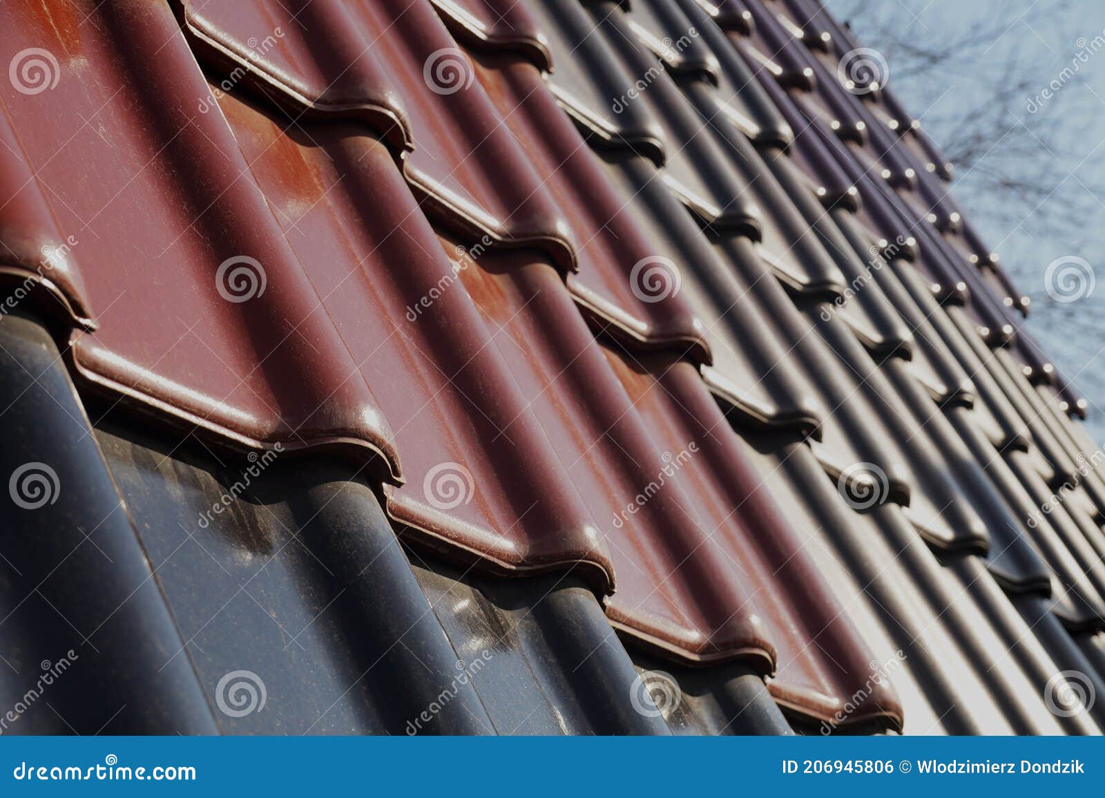 Roof Covered with Tiles in Different Colors. Roofing Stock Photo ...