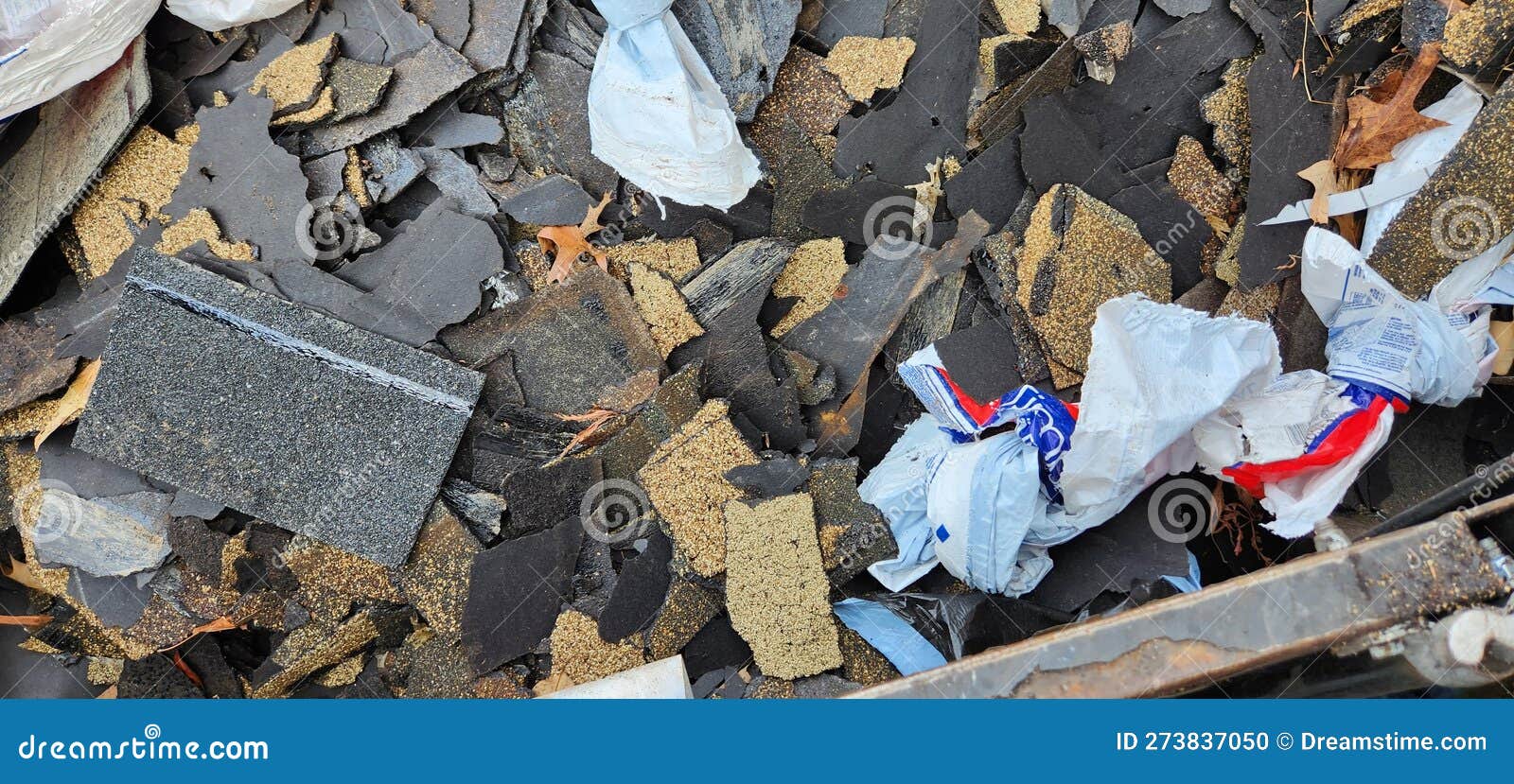 Roof Debris from New Installation Stock Photo - Image of wall, yellow ...