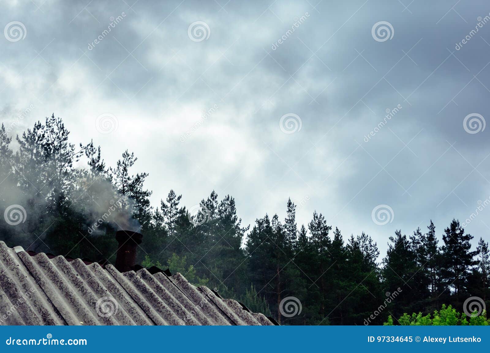 The Roof of a Forest House with Smoke Stock Image - Image of idyllic ...