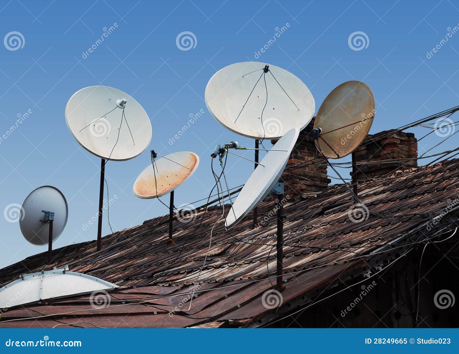 Roof Full of Satellite Dishes Stock Image - Image of mirror, digital ...