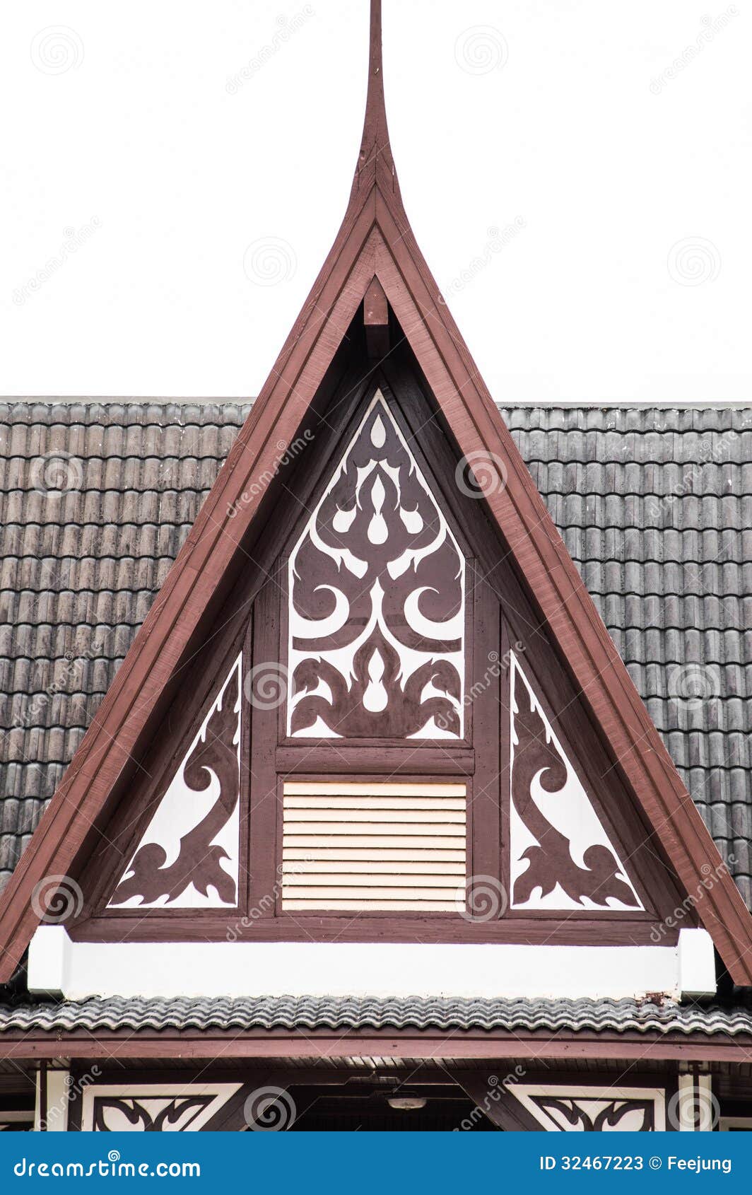 Roof Gable With Arched Windows, Painted Cream Brick, And Red Trim ...