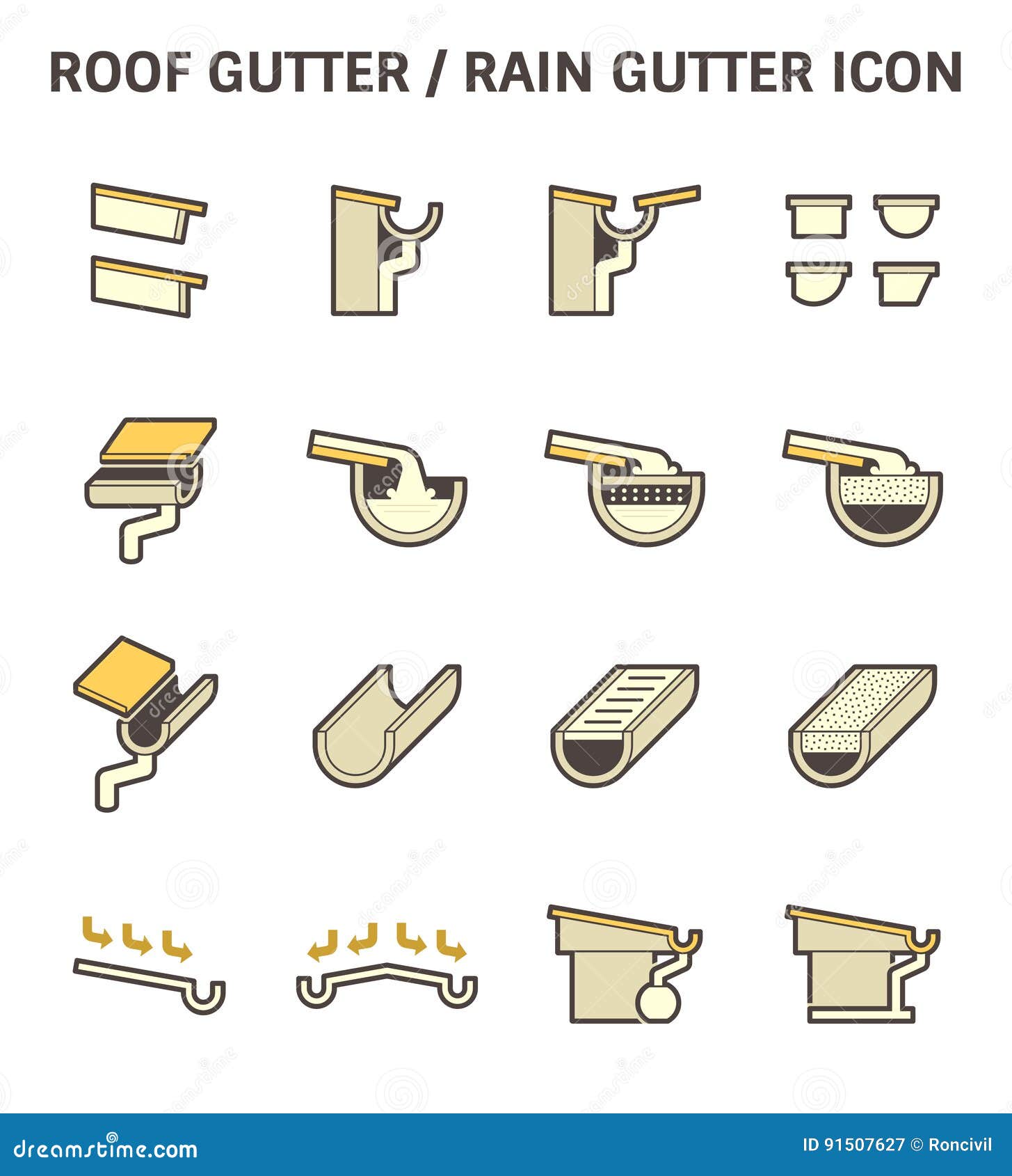 Roof Gutter Icon stock vector. Illustration of line, plastic - 91507627