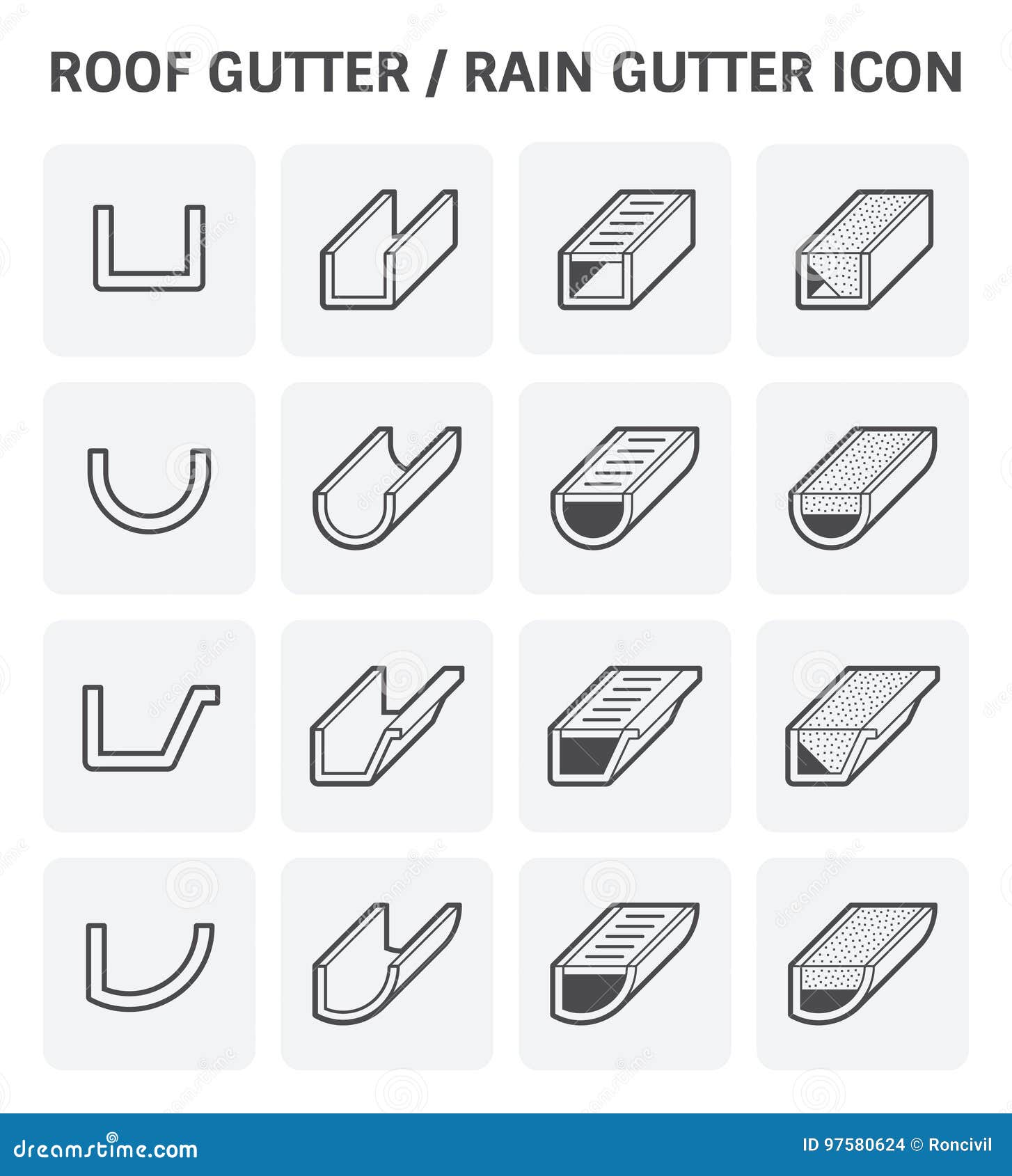 Roof gutter icon stock vector. Illustration of flow, background - 97580624