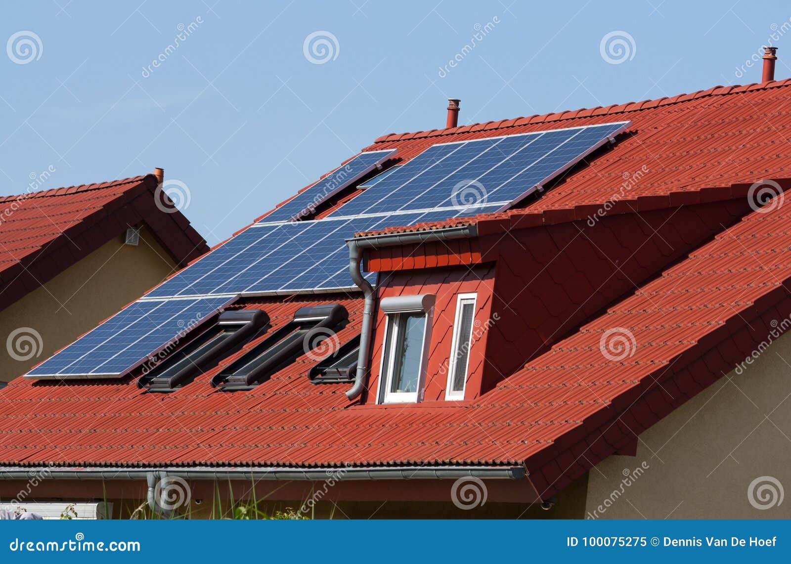 Solar systems on a roof stock image. Image of light - 100075275