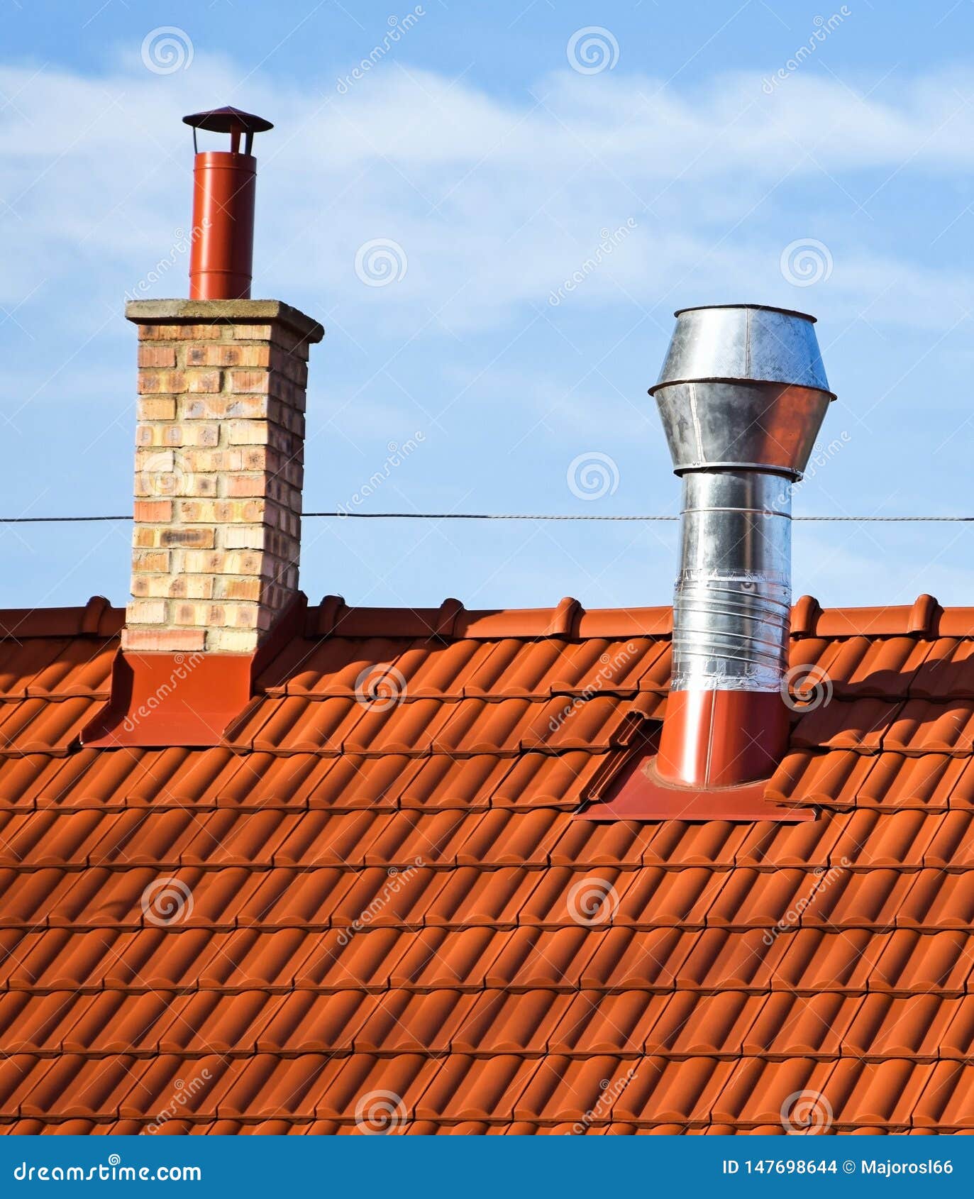 Roof of a House with Smoke Stacks Stock Photo - Image of chimney ...