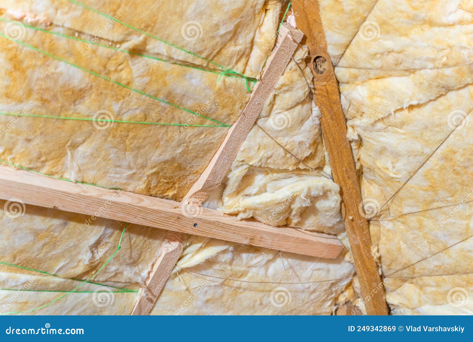 The Roof is Insulated with Yellow Glass Wool. Insulation Lining with ...