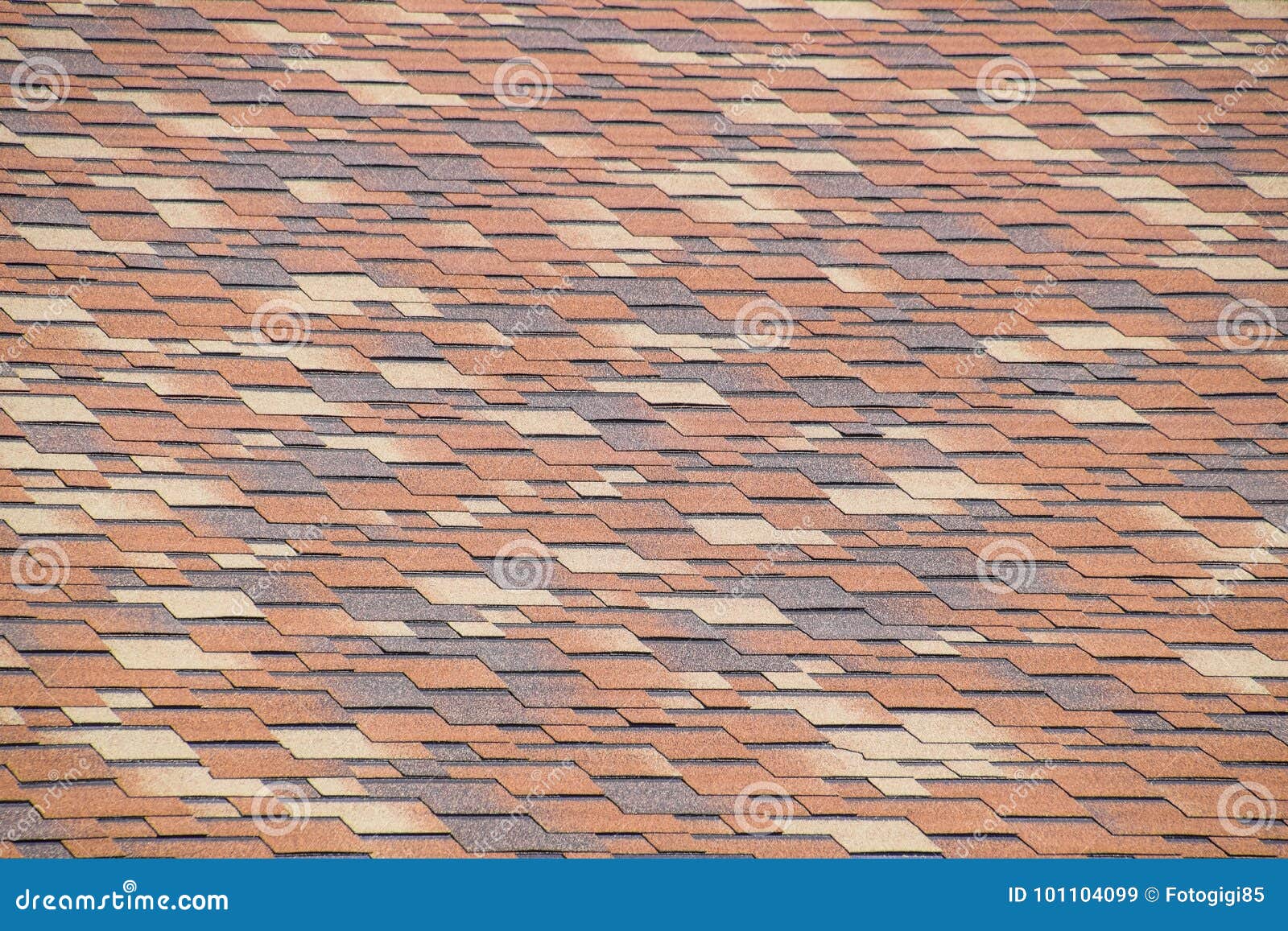 Roof from Multi-colored Bituminous Shingles. Patterned Bitumen Shingles ...
