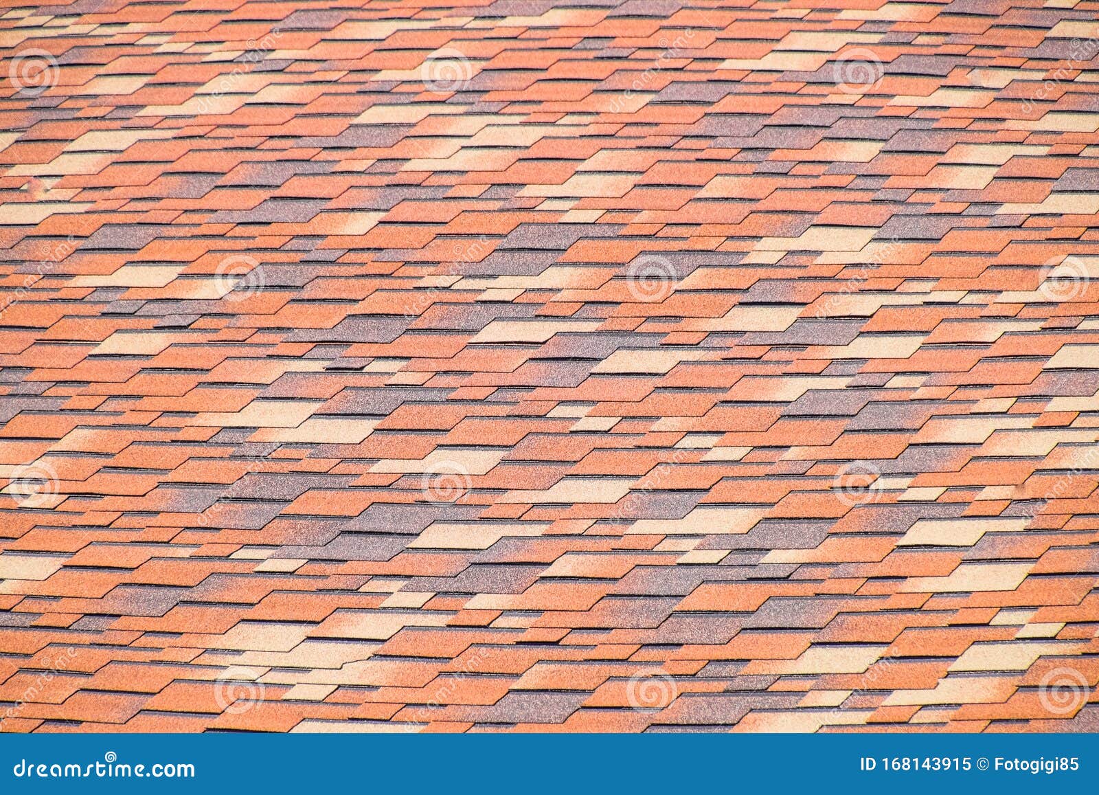 Roof from Multi-colored Bituminous Shingles. Stock Image - Image of ...