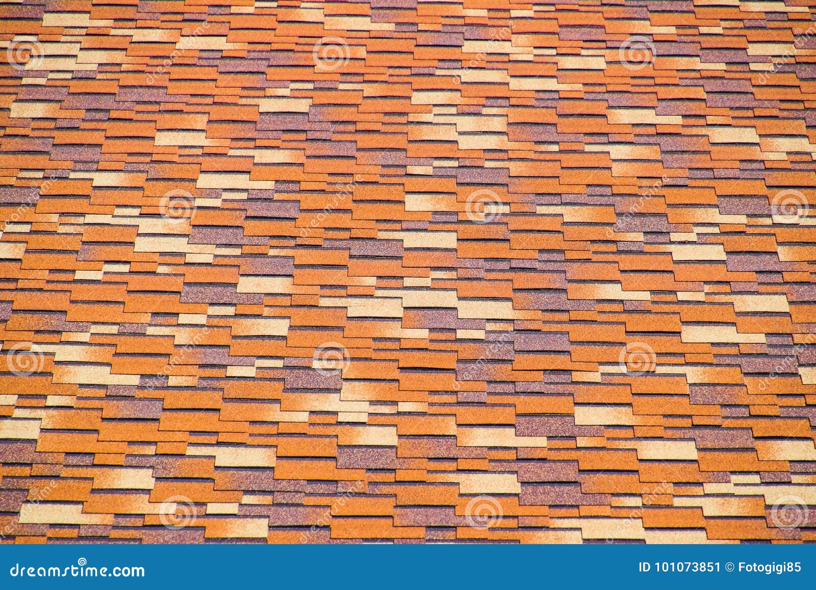 Roof from Multi-colored Bituminous Shingles. Patterned Bitumen Shingles ...