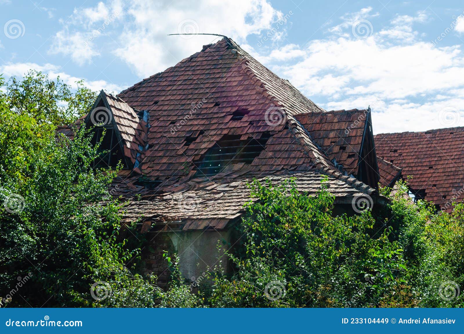 Roof of an Old Abandoned House with Broken and Fallen Tiles Stock Image ...