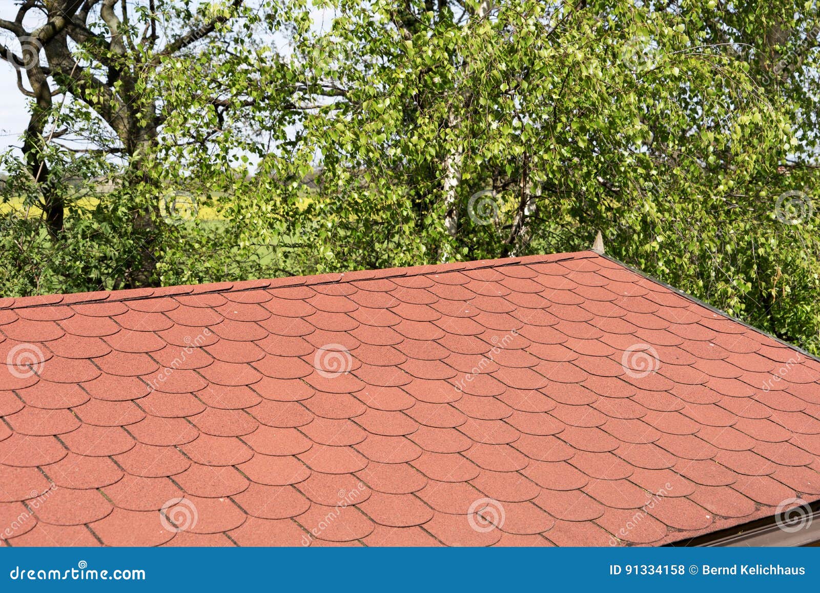 Roof with Red Bitumen Shingles Stock Photo - Image of detail, roof ...