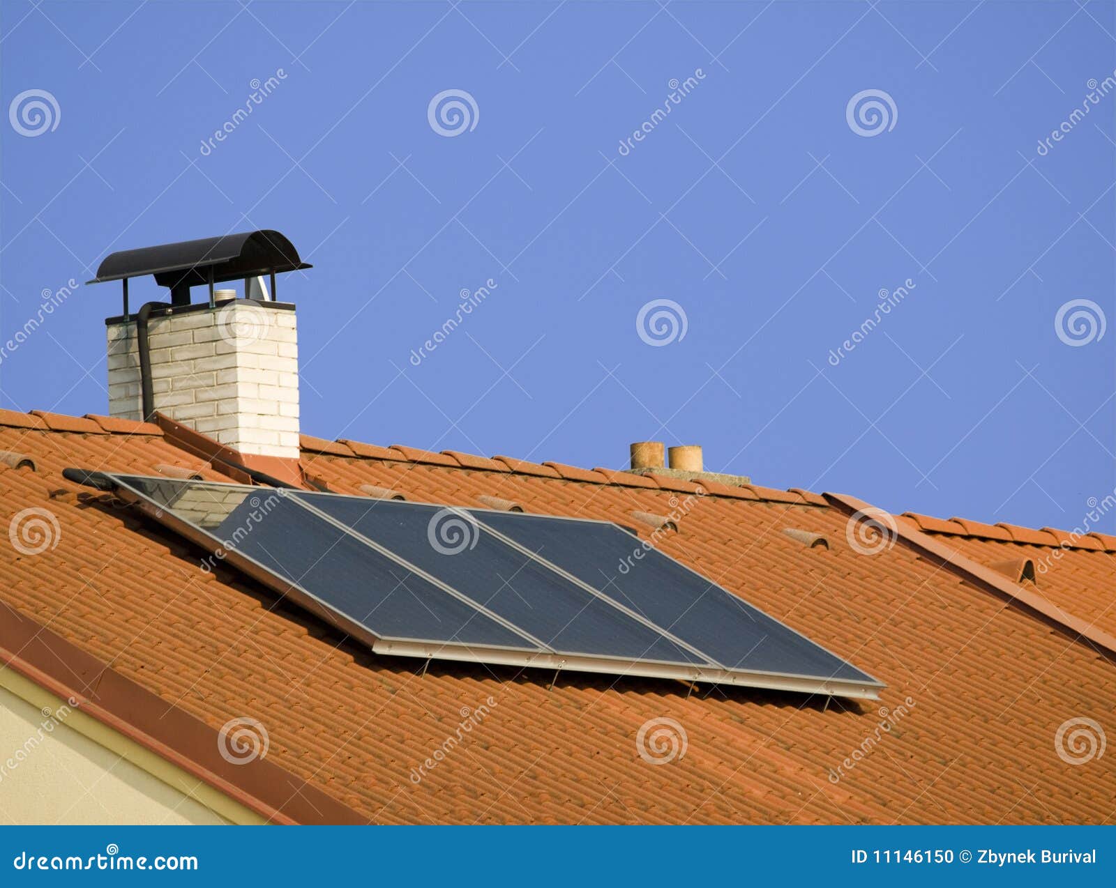 Roof with solar collector stock photo. Image of technology - 11146150