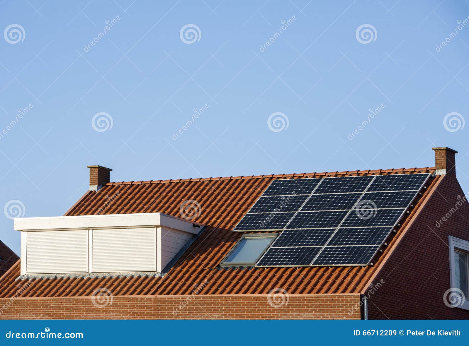 Roof with Solar Panels and Skylight with Rolling Shutter Stock Image ...