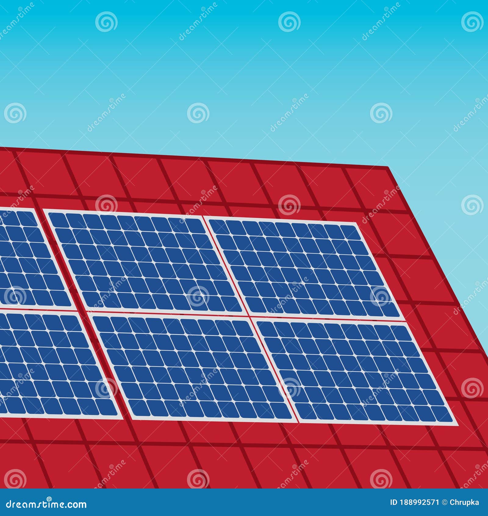 Roof with solar panels stock vector. Illustration of building - 188992571