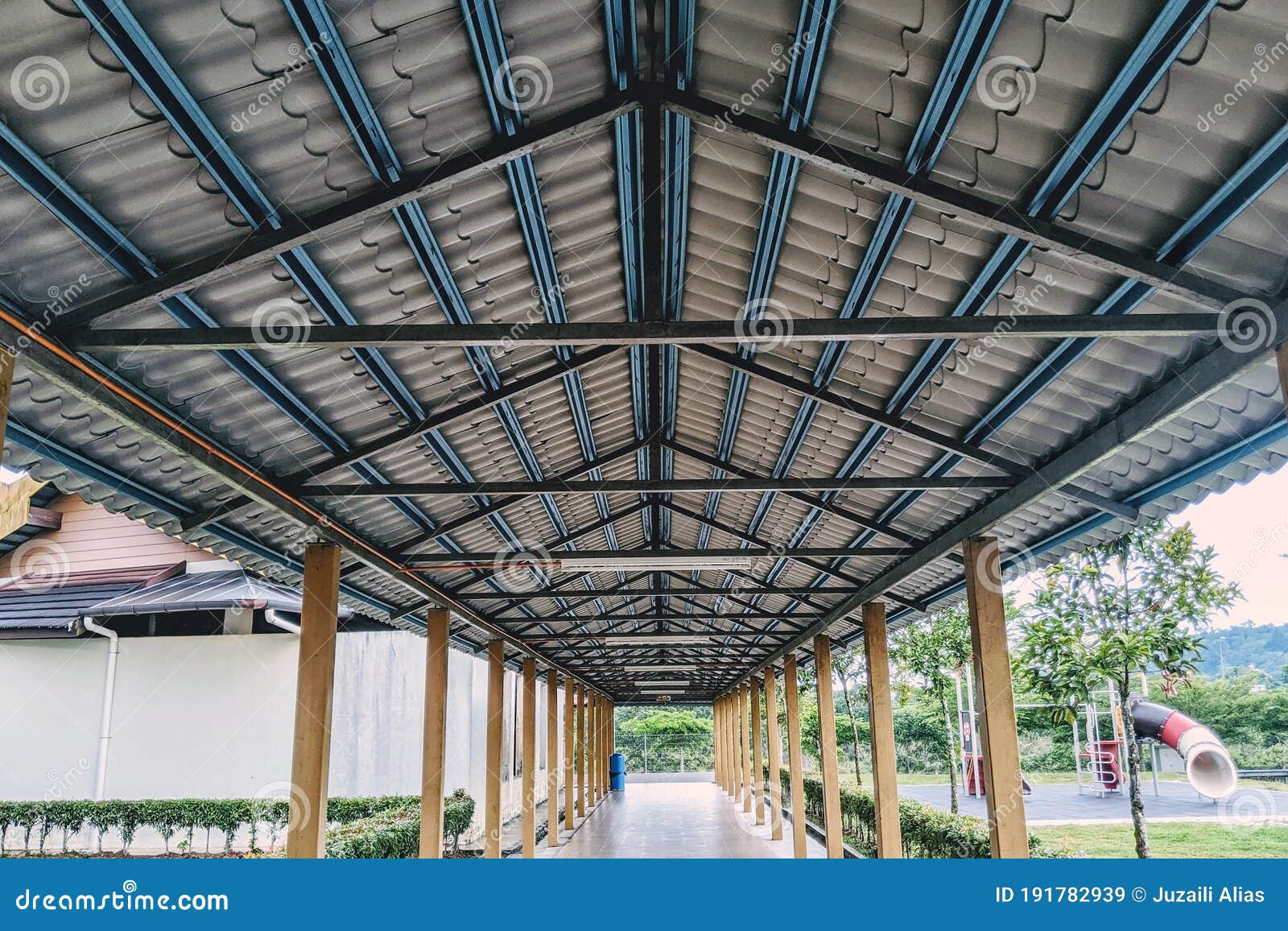 Roof Structure of the Crossing Bridge with Walkway Stock Image - Image ...
