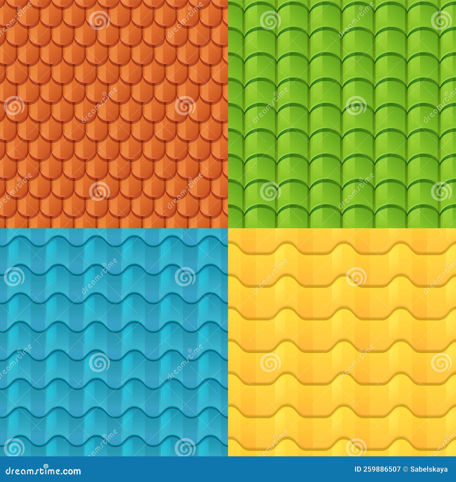 Roof Tiles Decorative Seamless Textures Collection Flat Vector ...