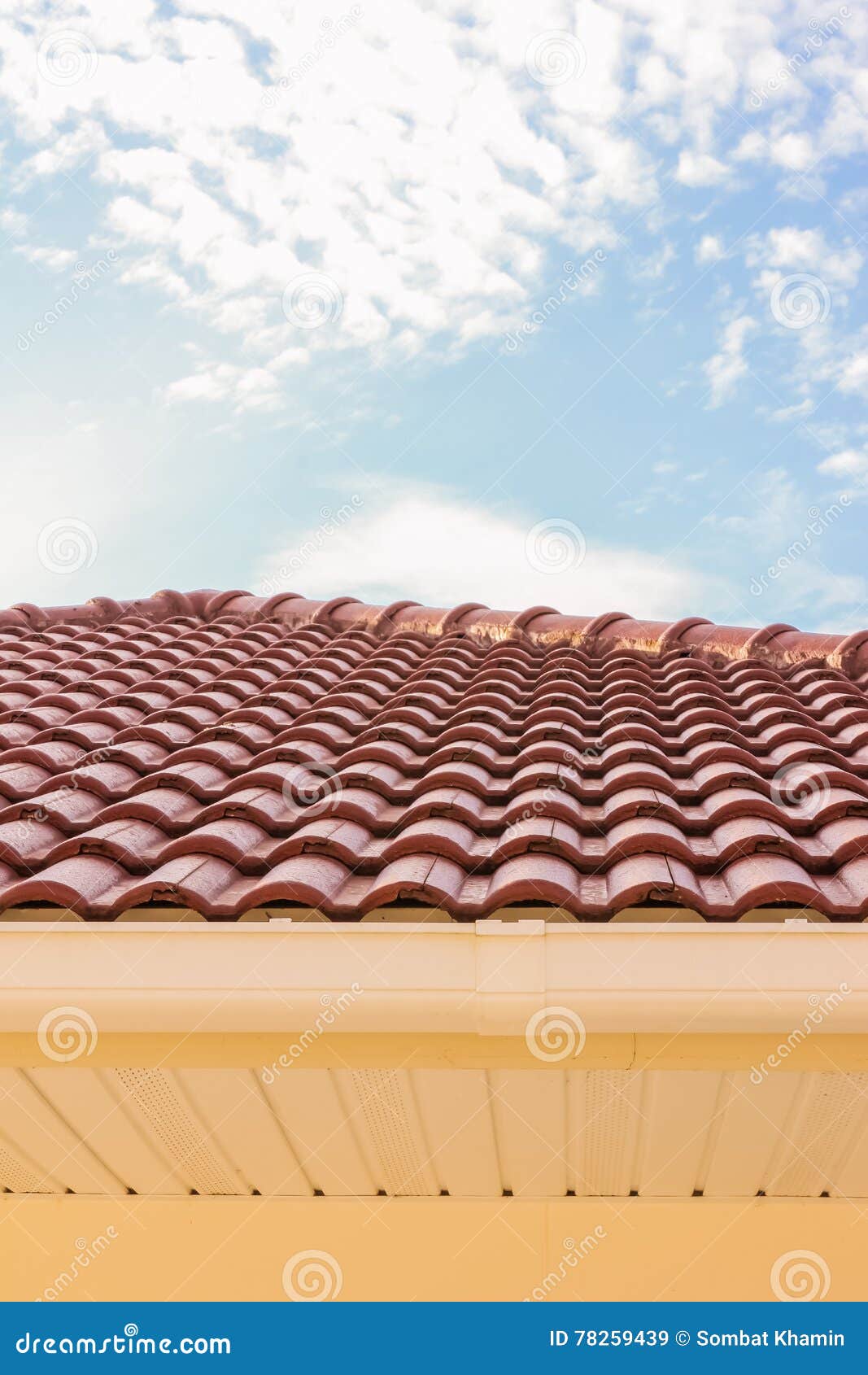 Roof Tiles , Rain Gutter and Windows Against Blue Sky Stock Image ...