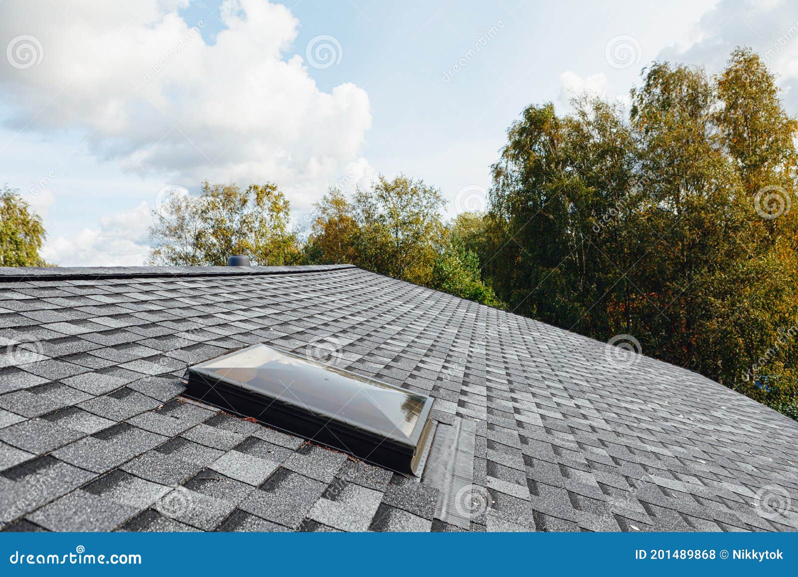 Roof Window on Shingles Flat Polymeric Roof-tiles Stock Photo - Image ...