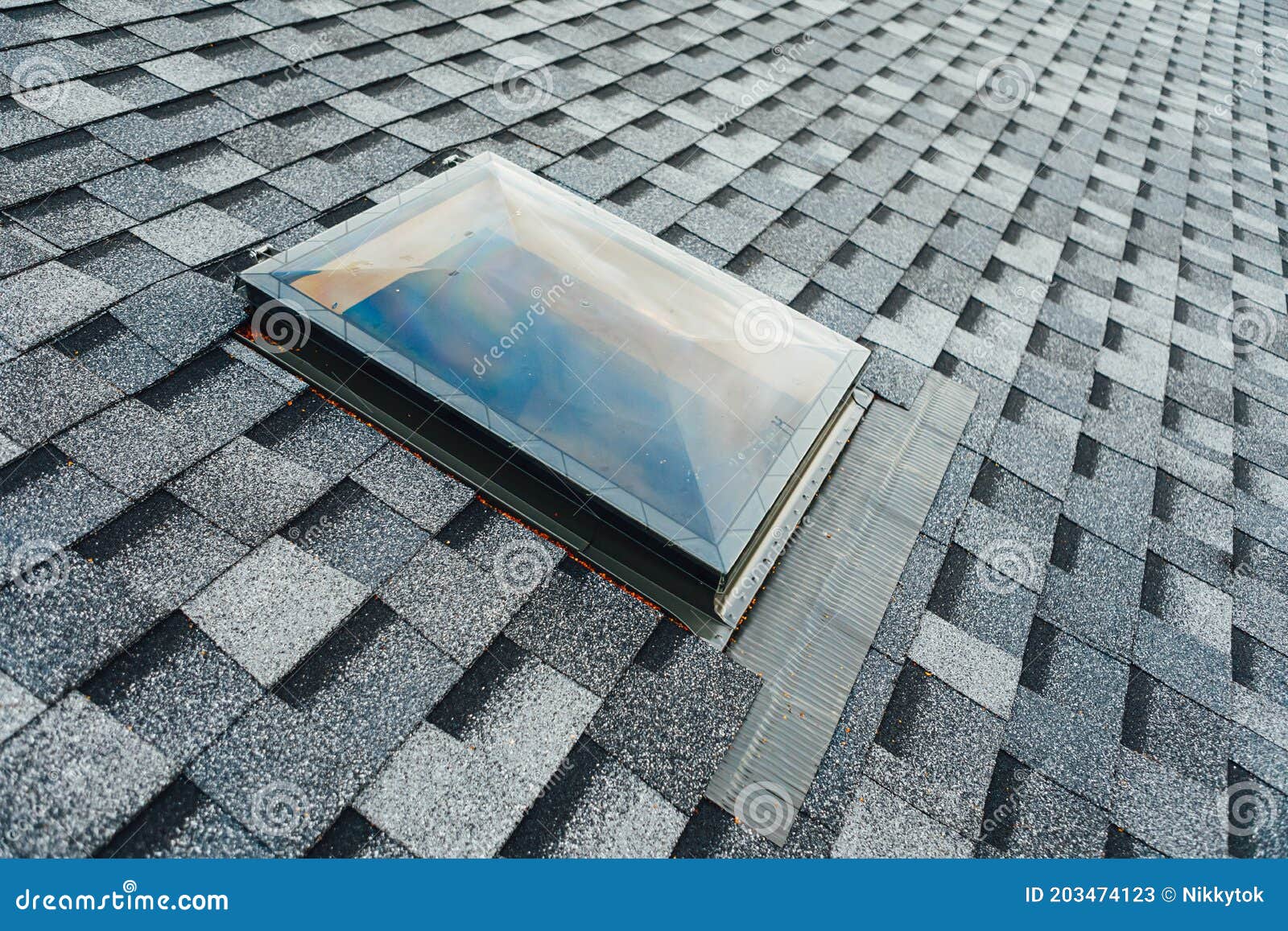 Roof Window on Shingles Flat Polymeric Roof-tiles Stock Image - Image ...