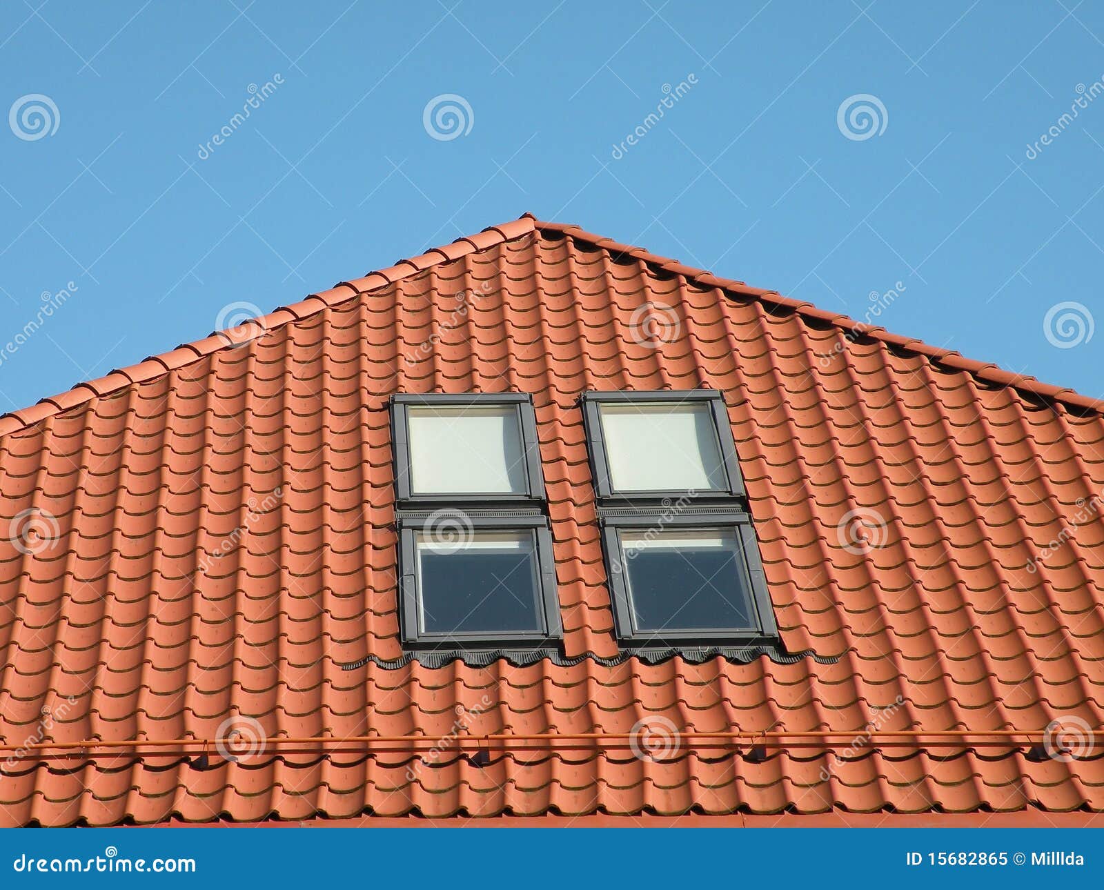 Roof with windows stock image. Image of blue, bricks - 15682865