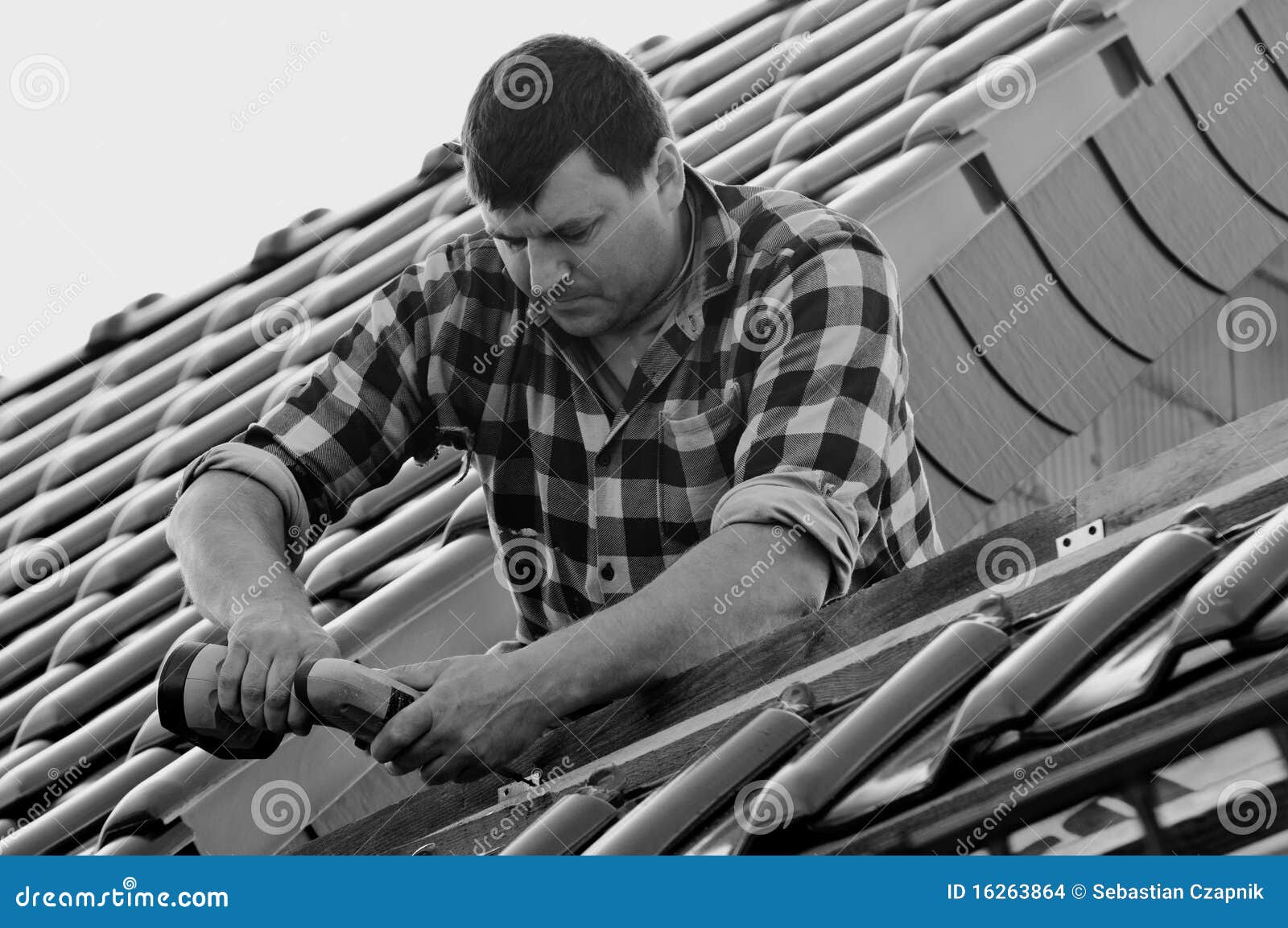 Roofer stock photo. Image of labourer, male, tiles, build - 16263864