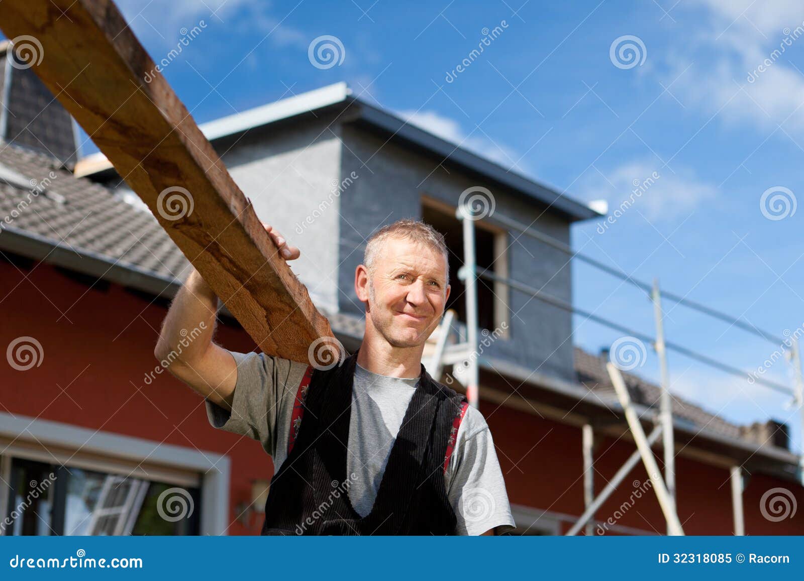 Roofer Carrying a Wood Plank Over His Shoulder Stock Image - Image of ...