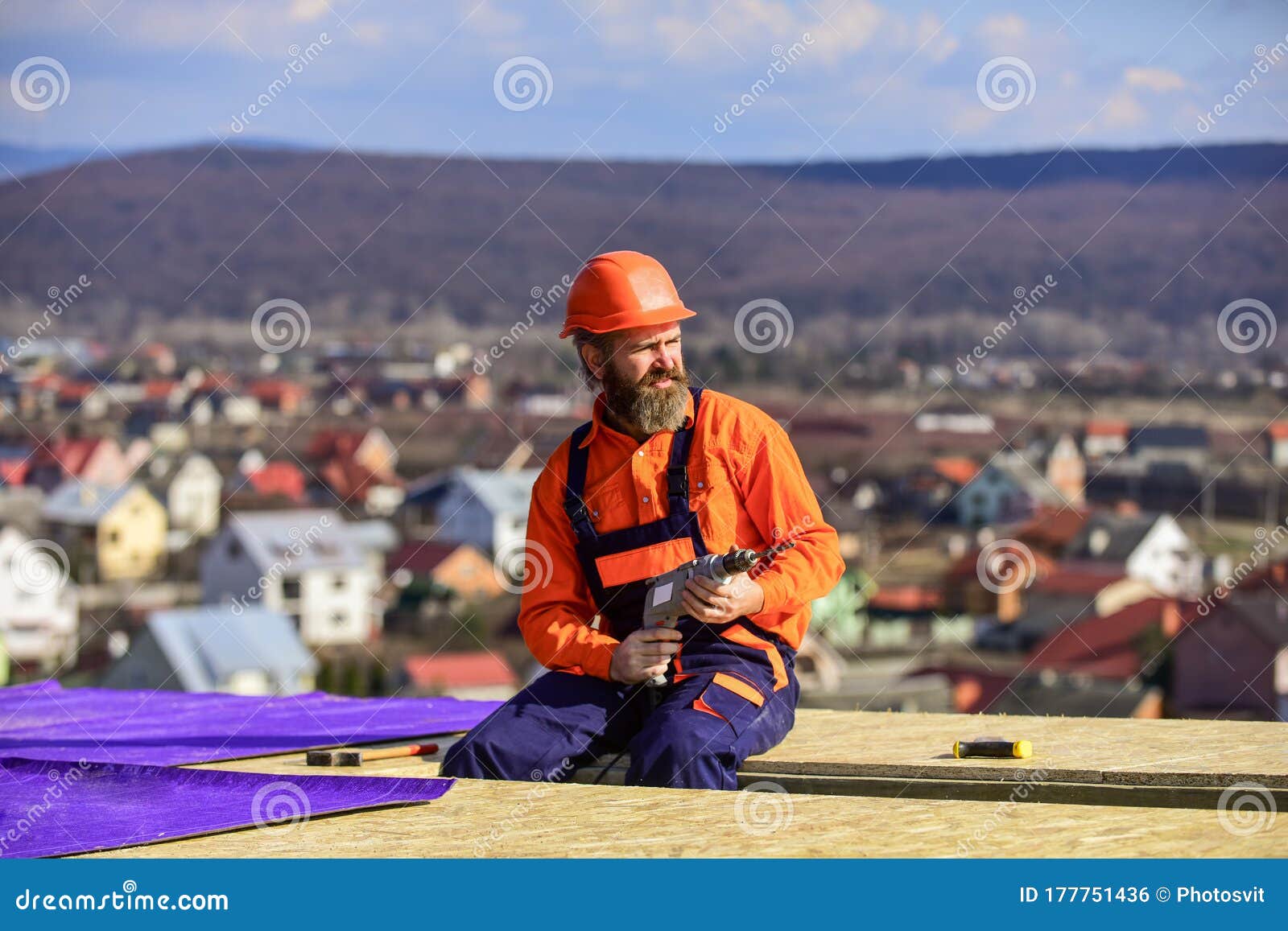 Roofer Constructing Roof. Man Roofing Surface Stock Photo - Image of ...
