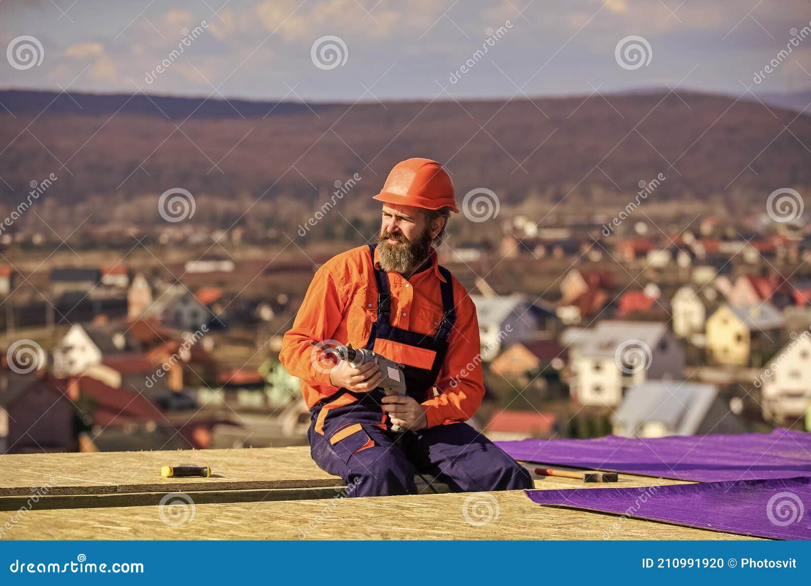 Roofer Constructing Roof. Man Roofing Surface Stock Photo - Image of ...