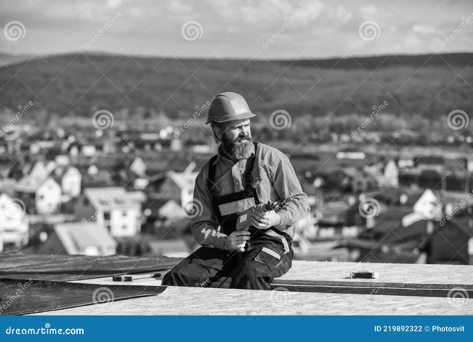 Roofer Constructing Roof. Man Roofing Surface Stock Photo - Image of ...