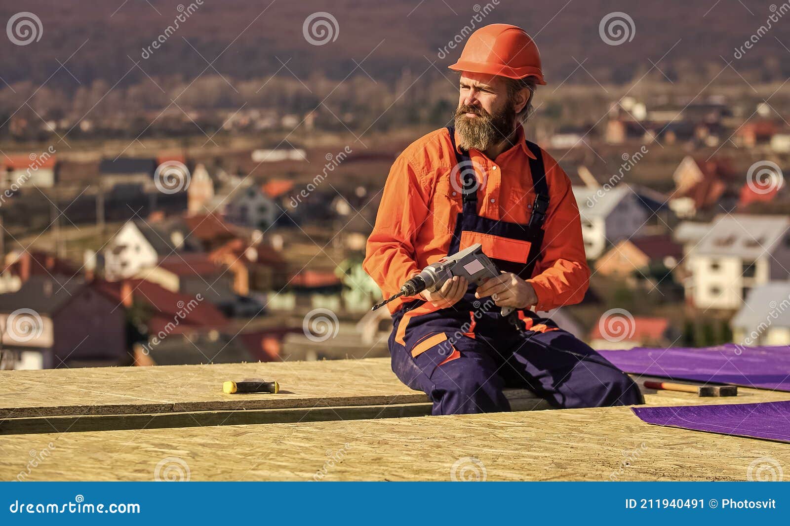 Roofer Constructing Roof. Man Roofing Surface. Materials Requirements ...
