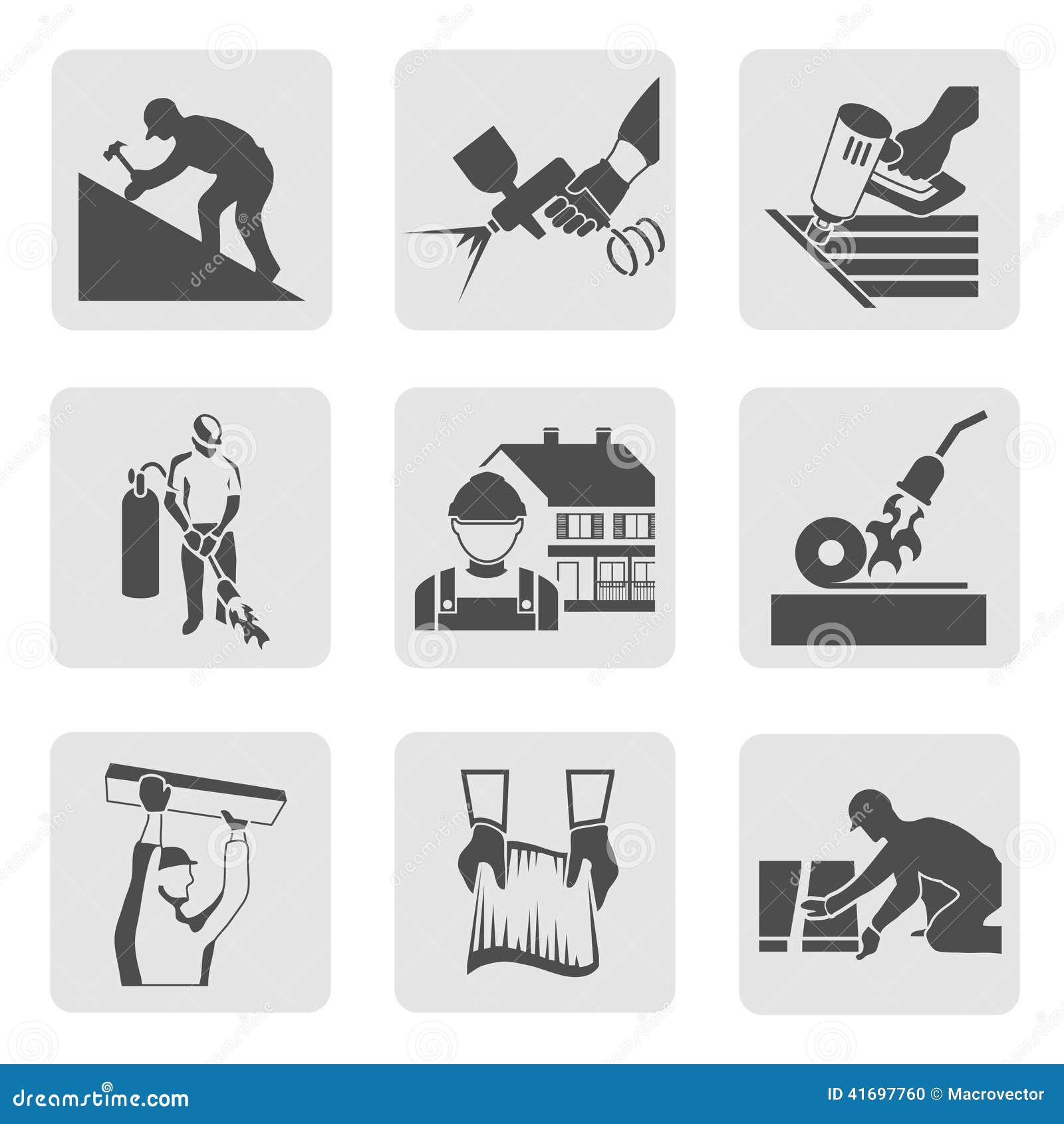 Roofer icons set stock vector. Illustration of roof, electrician - 41697760