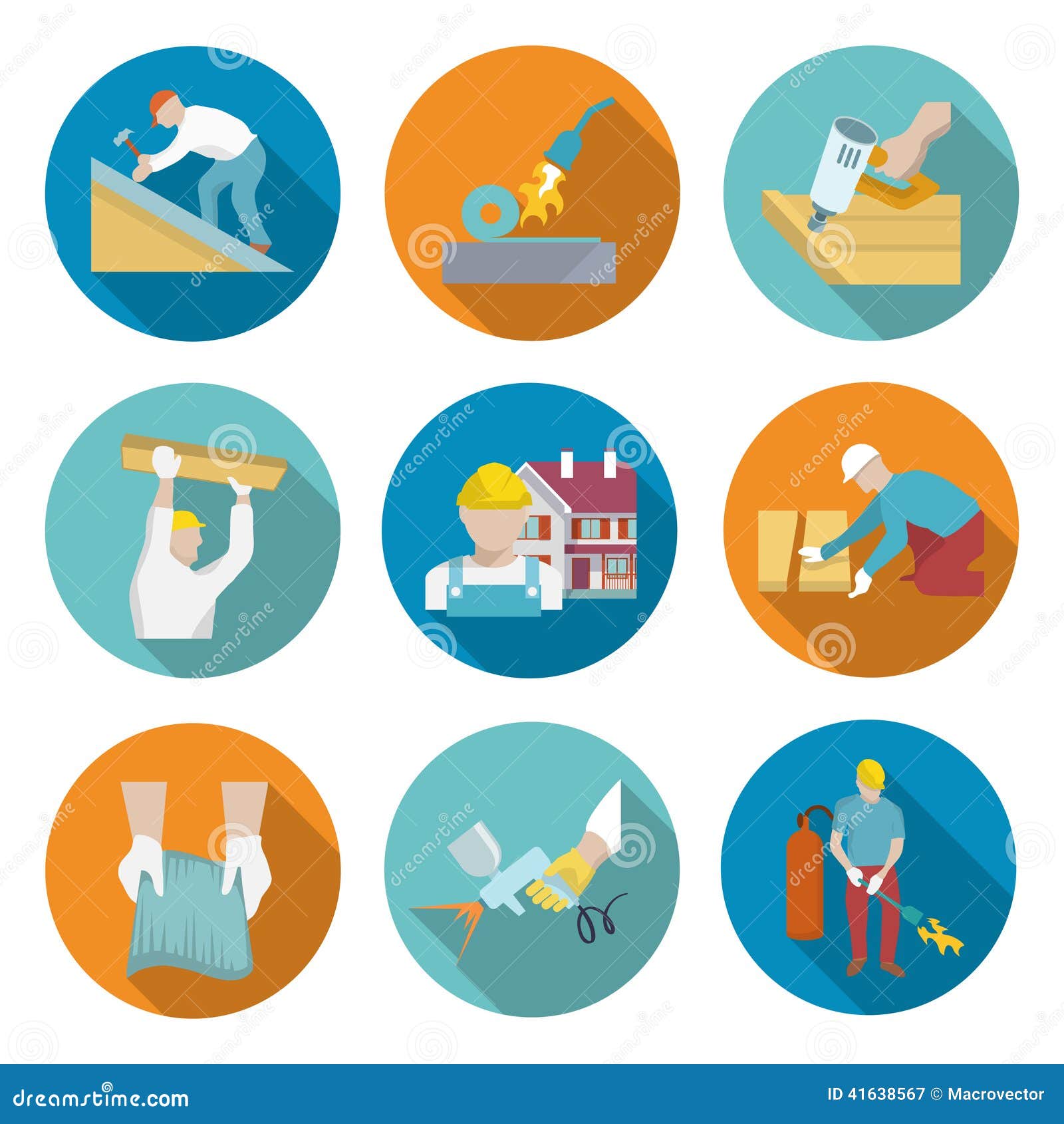 Roofer Icons Set stock vector. Illustration of roof, improvement - 41638567
