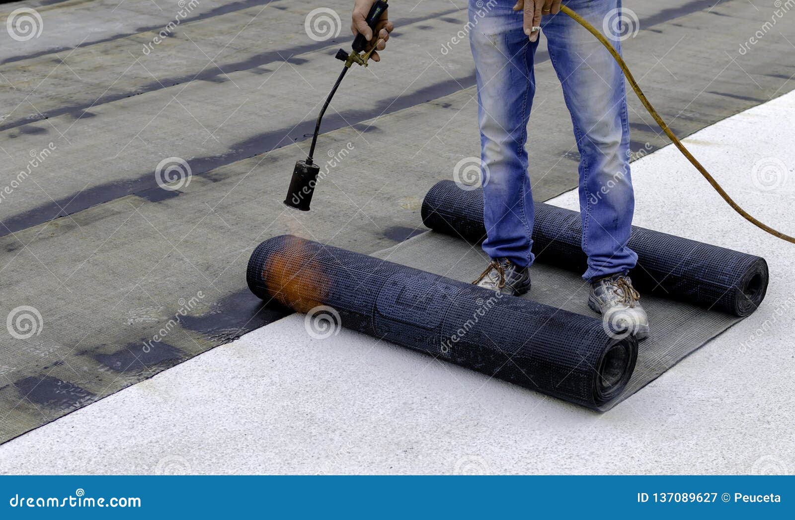 Bituminous Waterproofing Roll Material Is Laid On Wall Of Concrete ...