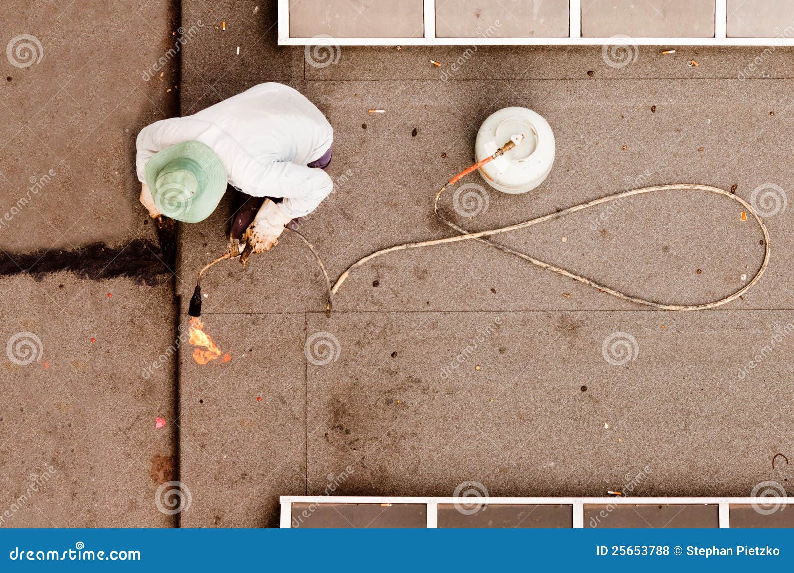 Roofer Using Propane Torch To Repair Flat Roof Stock Photo - Image of ...