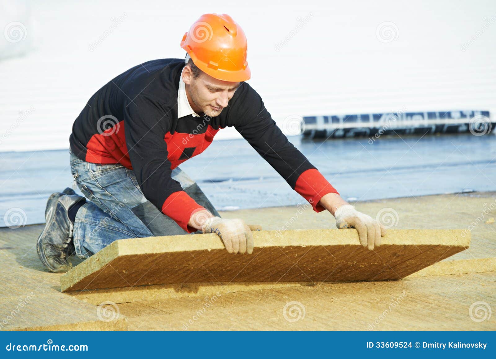 Roofer Worker Installing Roof Insulation Material Stock Photo - Image ...