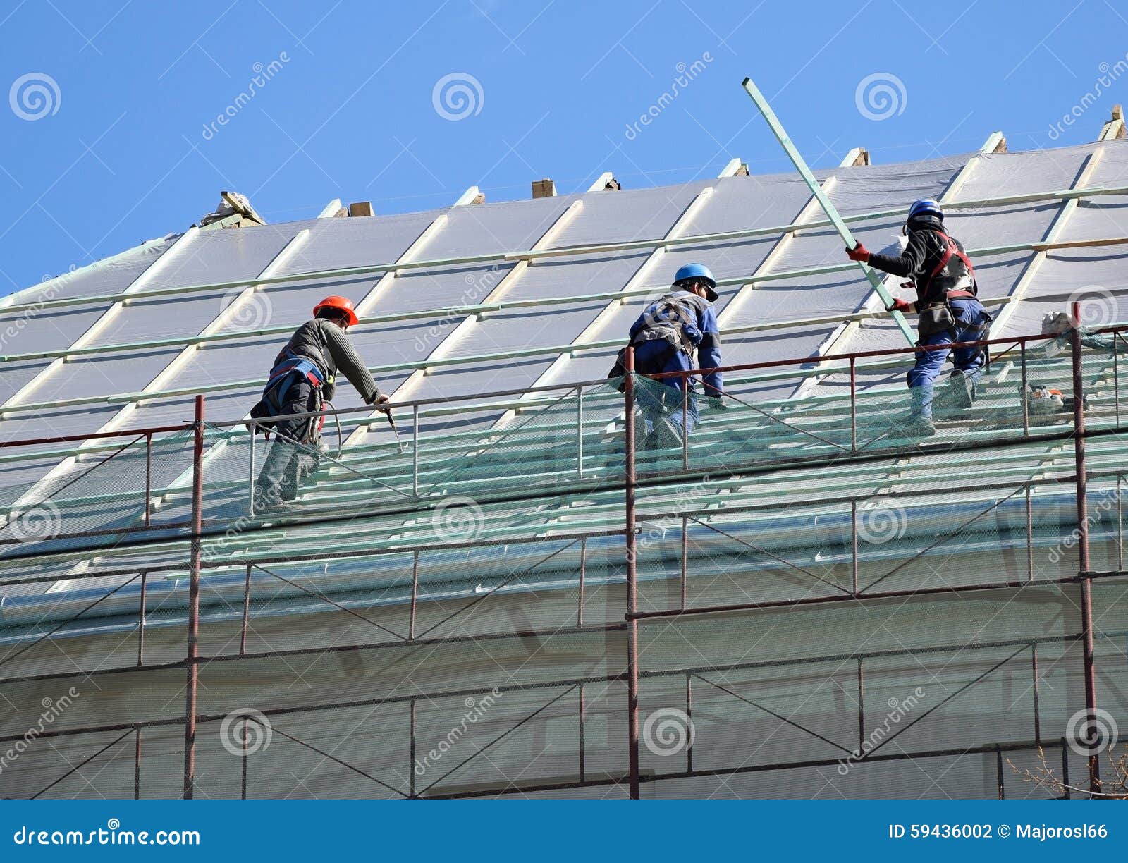 Roofers are working stock photo. Image of housing, house - 59436002