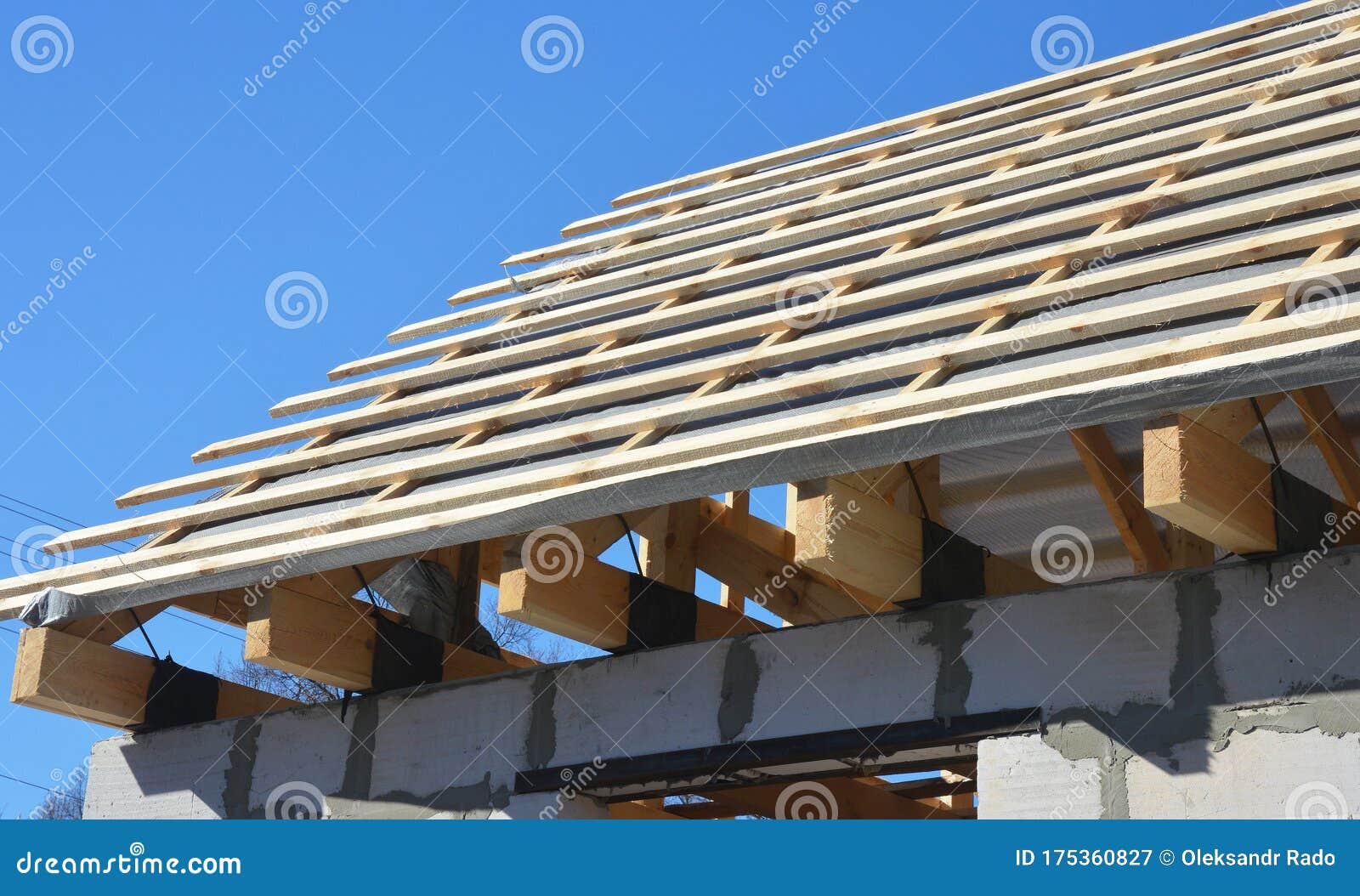 Roofing Construction with Wooden Framework Stock Image - Image of ...