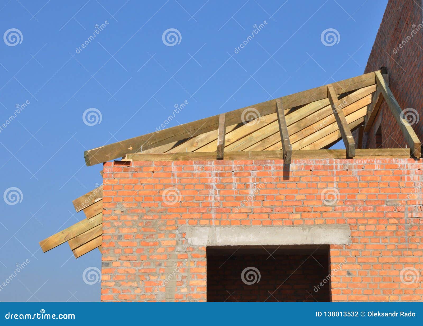 Roofing Construction with Wooden Rafters, Eaves and Timber Stock Photo ...