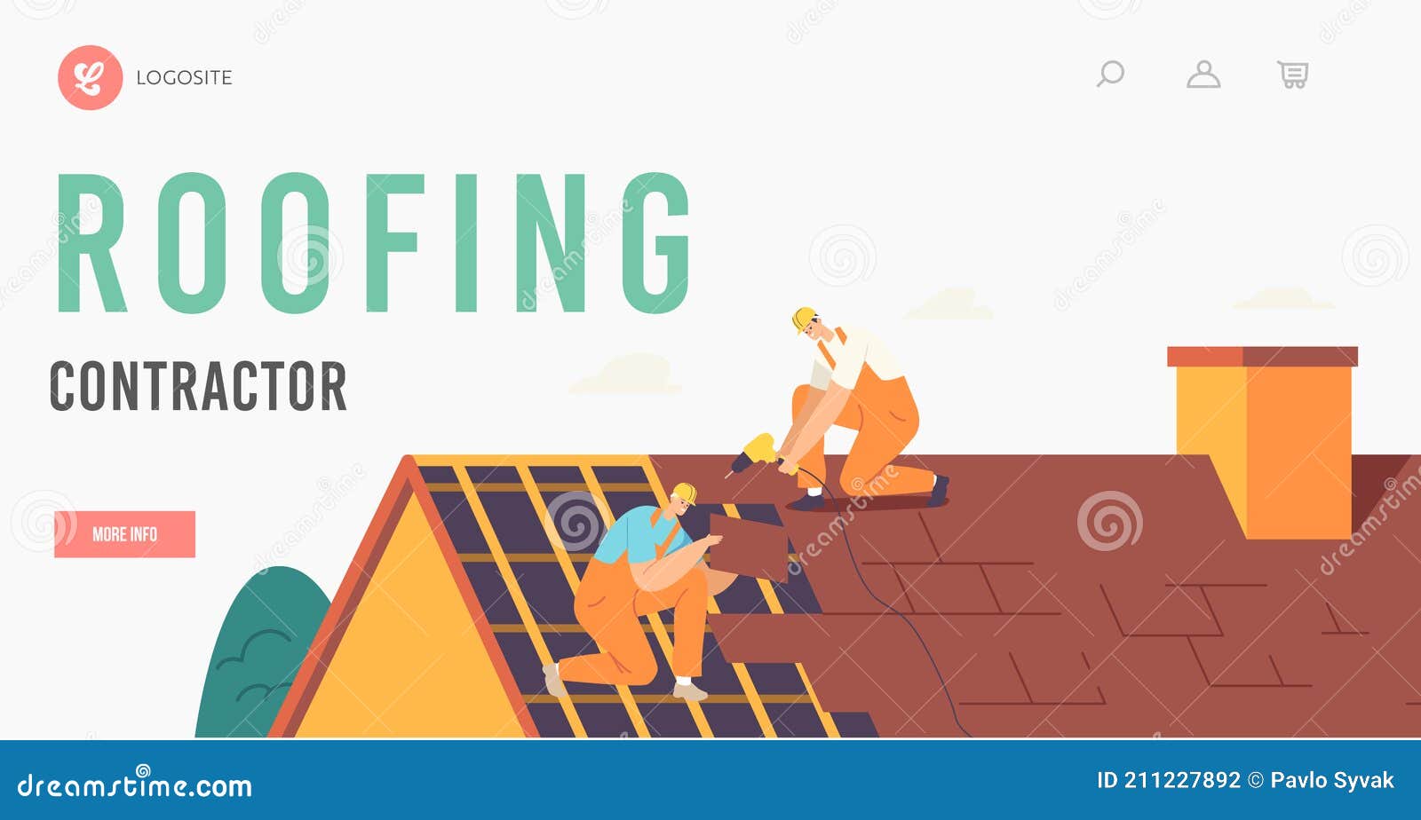 Roofing Contractor Landing Page Template. Roofer Men with Work Tools ... Roofing Contractor Landing Page Template. Roofer Men with Work Tools ...