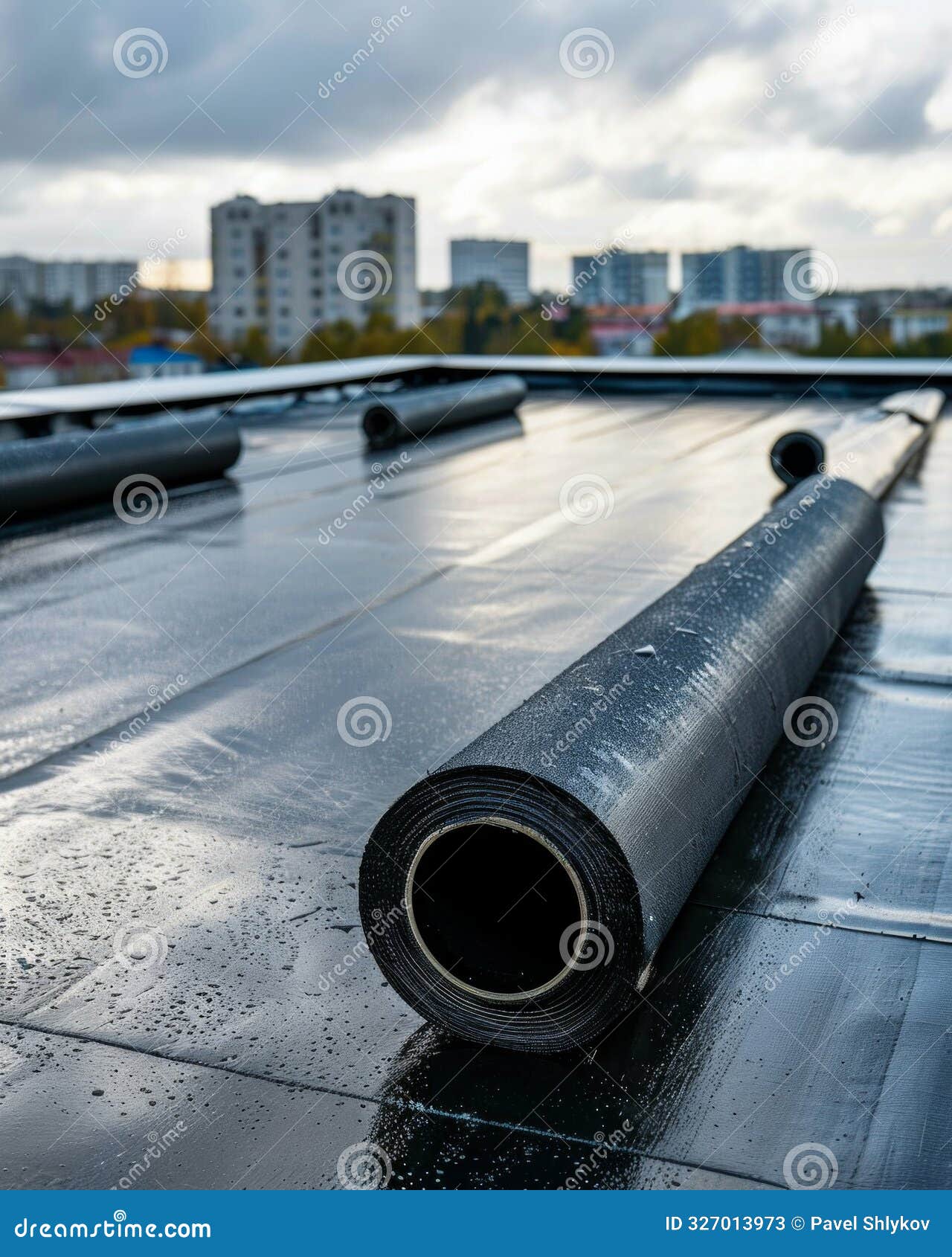 Roofing PVC Membrane in Rolls Placed on the Roof of the Site Stock ...