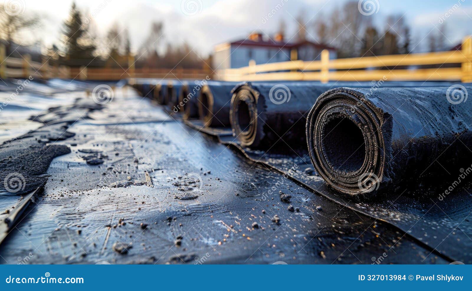 Roofing PVC Membrane in Rolls Placed on the Roof of the Site Stock ...