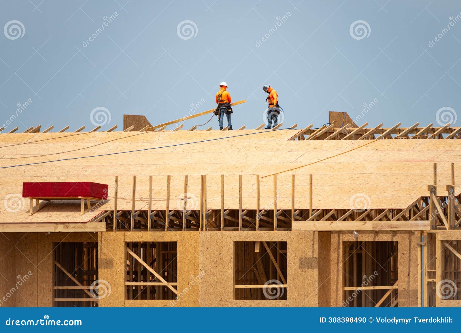 Roofing on Roof. Builder Roofer Install New Roof Stock Photo - Image of ...