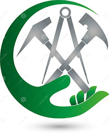 Roofing Tools and Hand, Roofer and Profession Logo Stock Vector ...