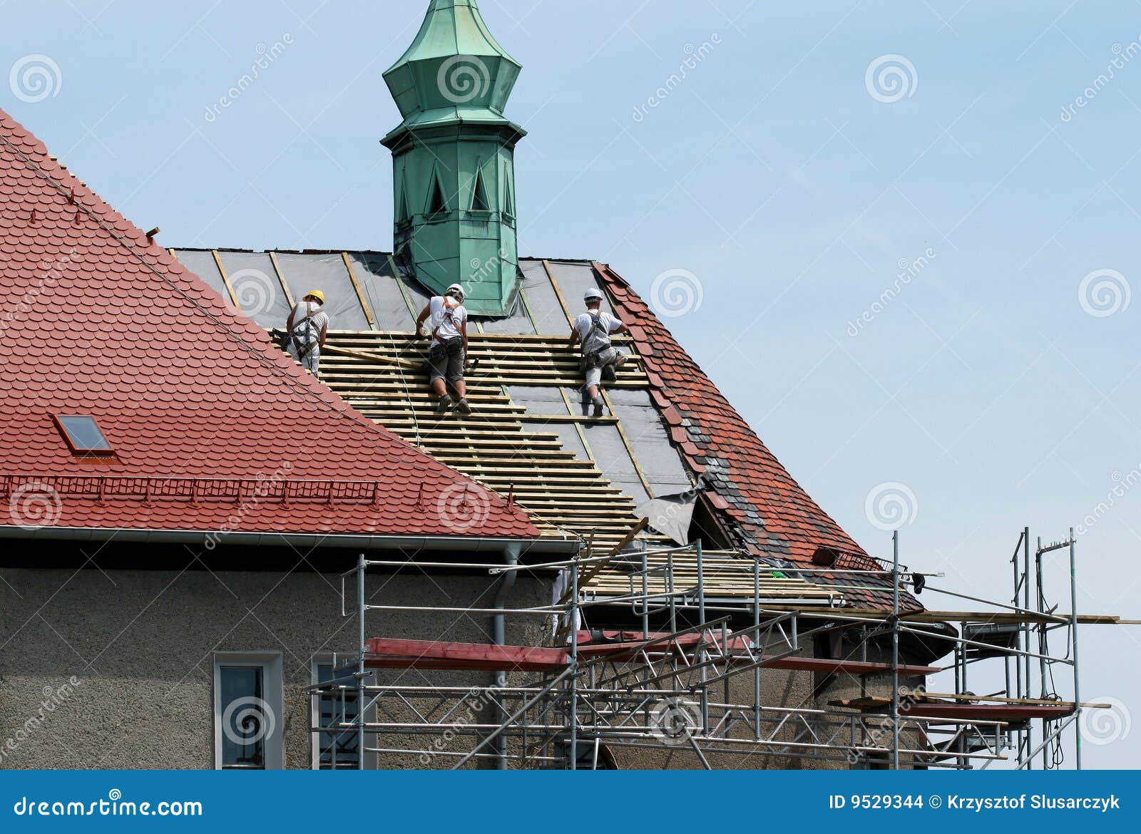 Roofing works stock photo. Image of physical, repair, slate - 9529344
