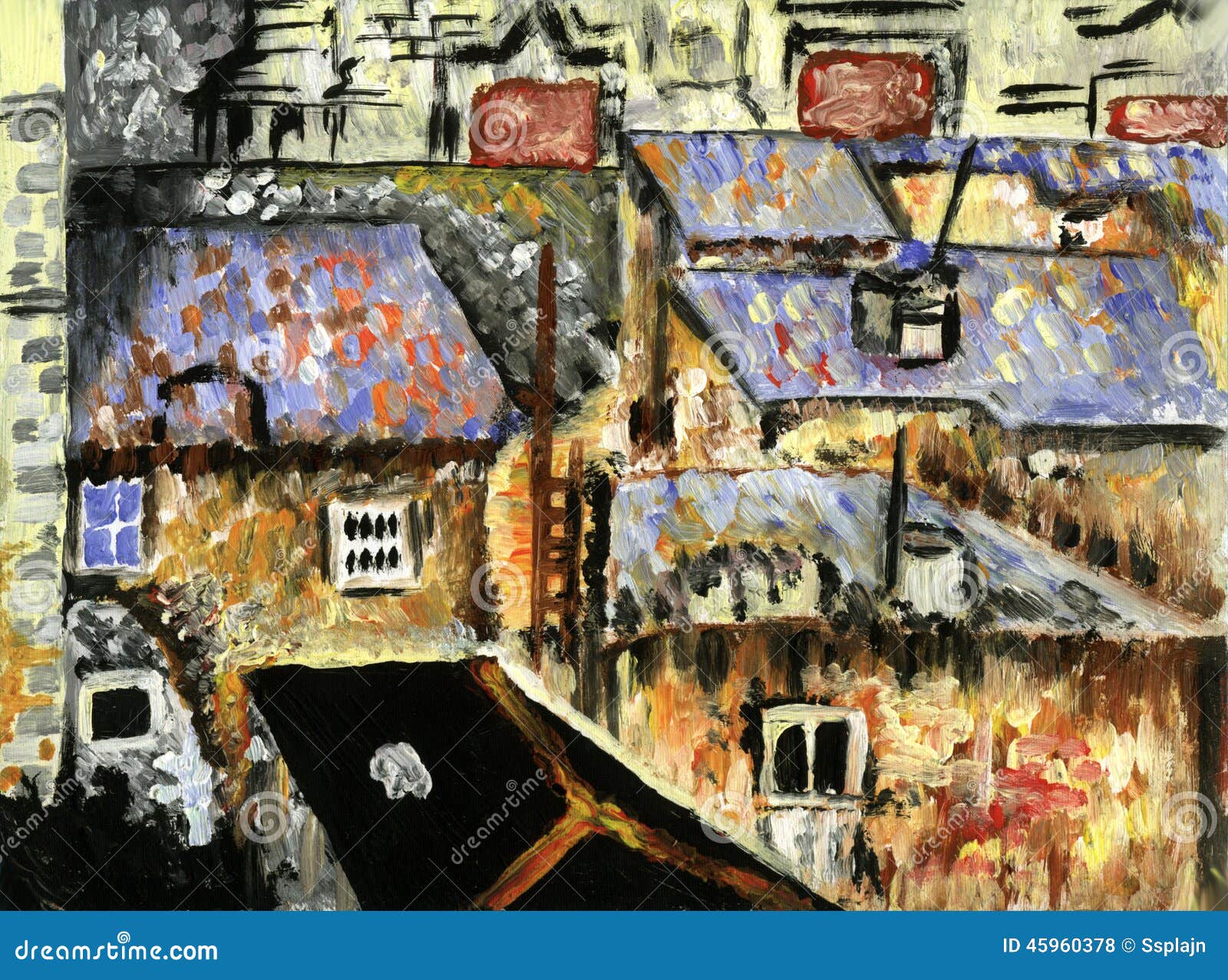 Roofs, Abstract painting stock illustration. Illustration of beautiful ...