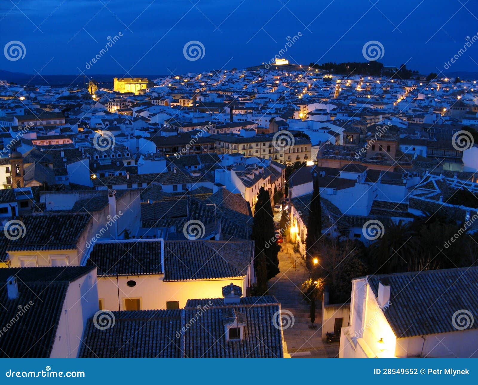 Roofs of Historic Town at Night Stock Photo - Image of light, history ...