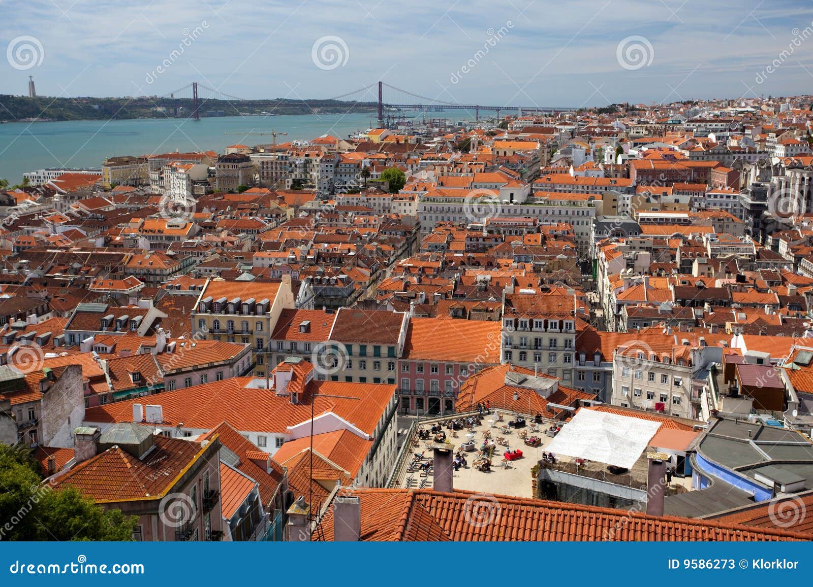 Roofs of Lisbon, Tagus River, Bridge and Christ St Stock Image - Image ...