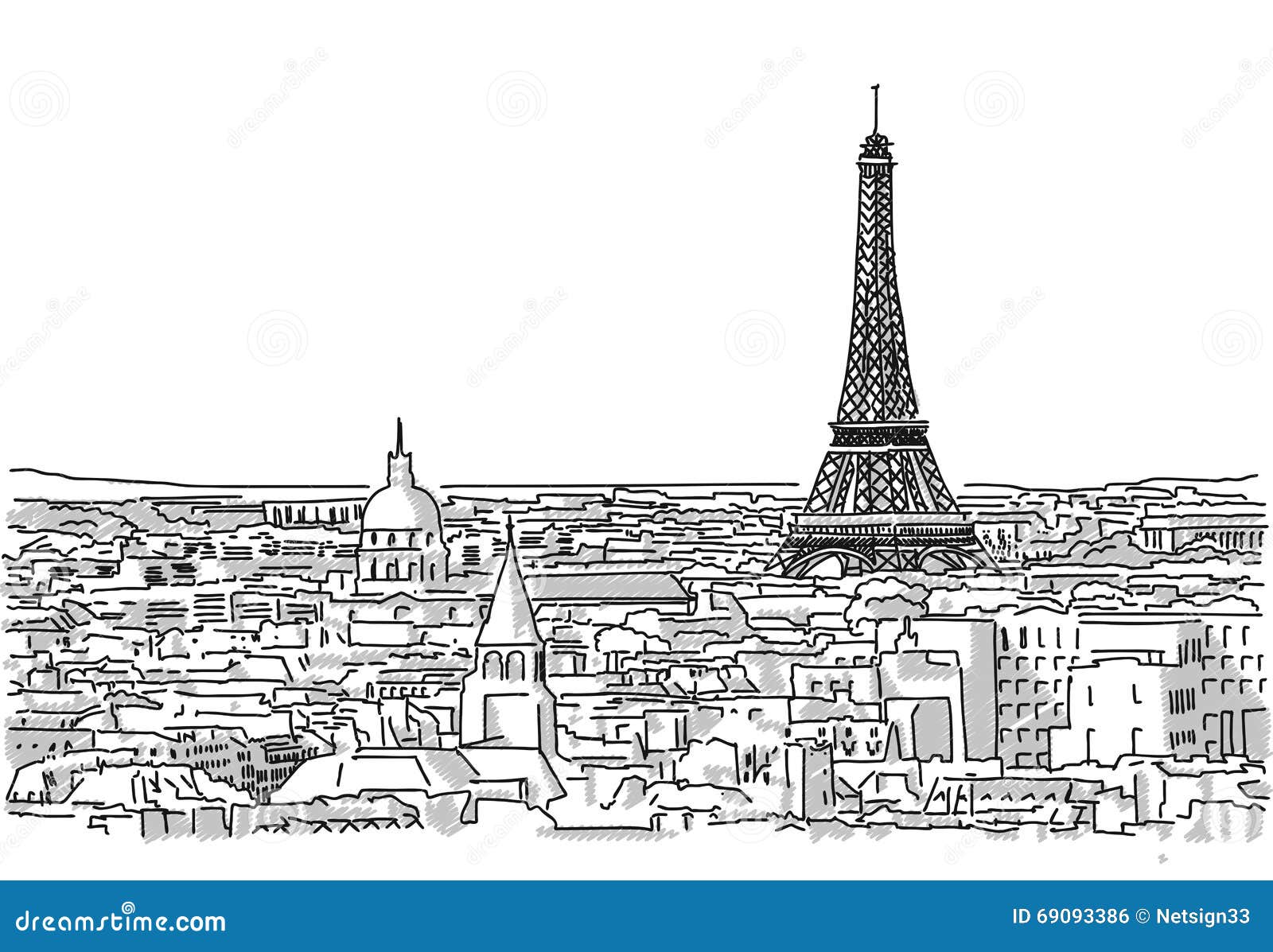 Paris Rooftops. Vector Sketch, Line Drawing | CartoonDealer.com #133397069